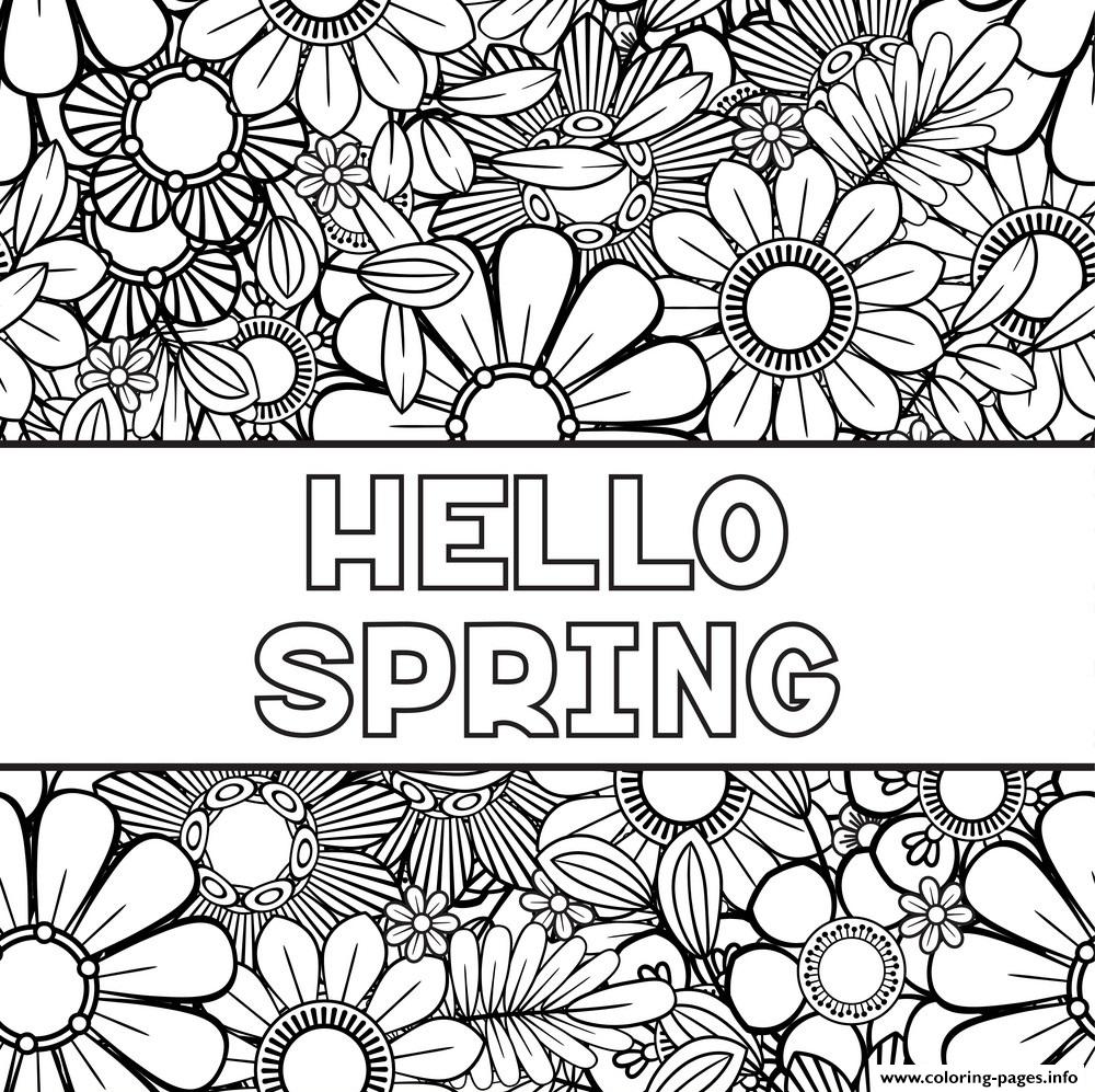 Hello Spring Flowers Coloring Page Printable