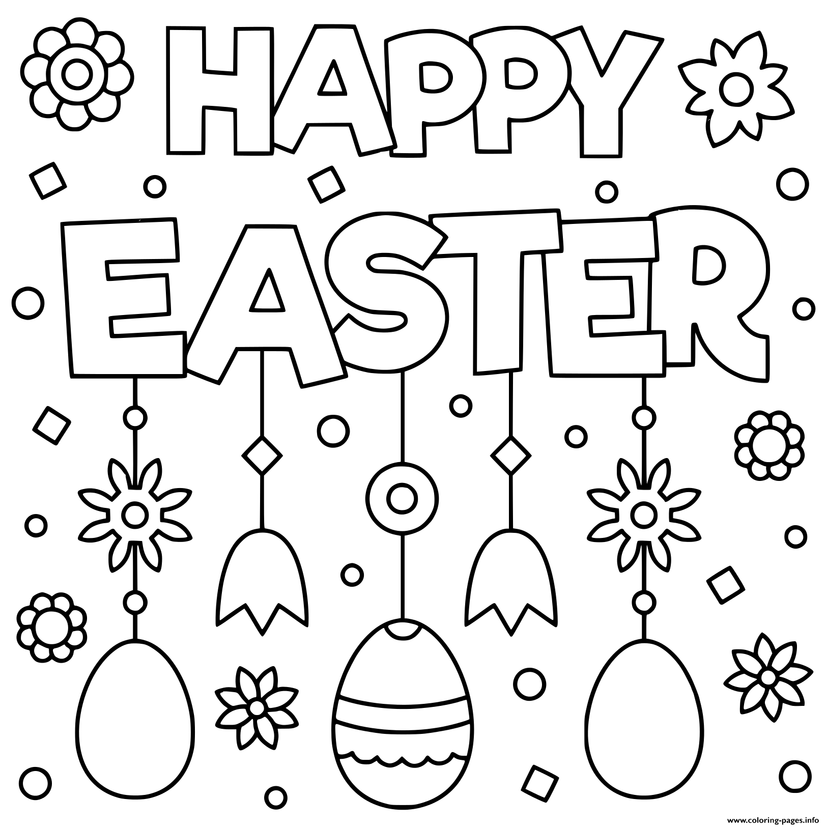 Happy Easter Egg Flowers 2019 Coloring Page Printable