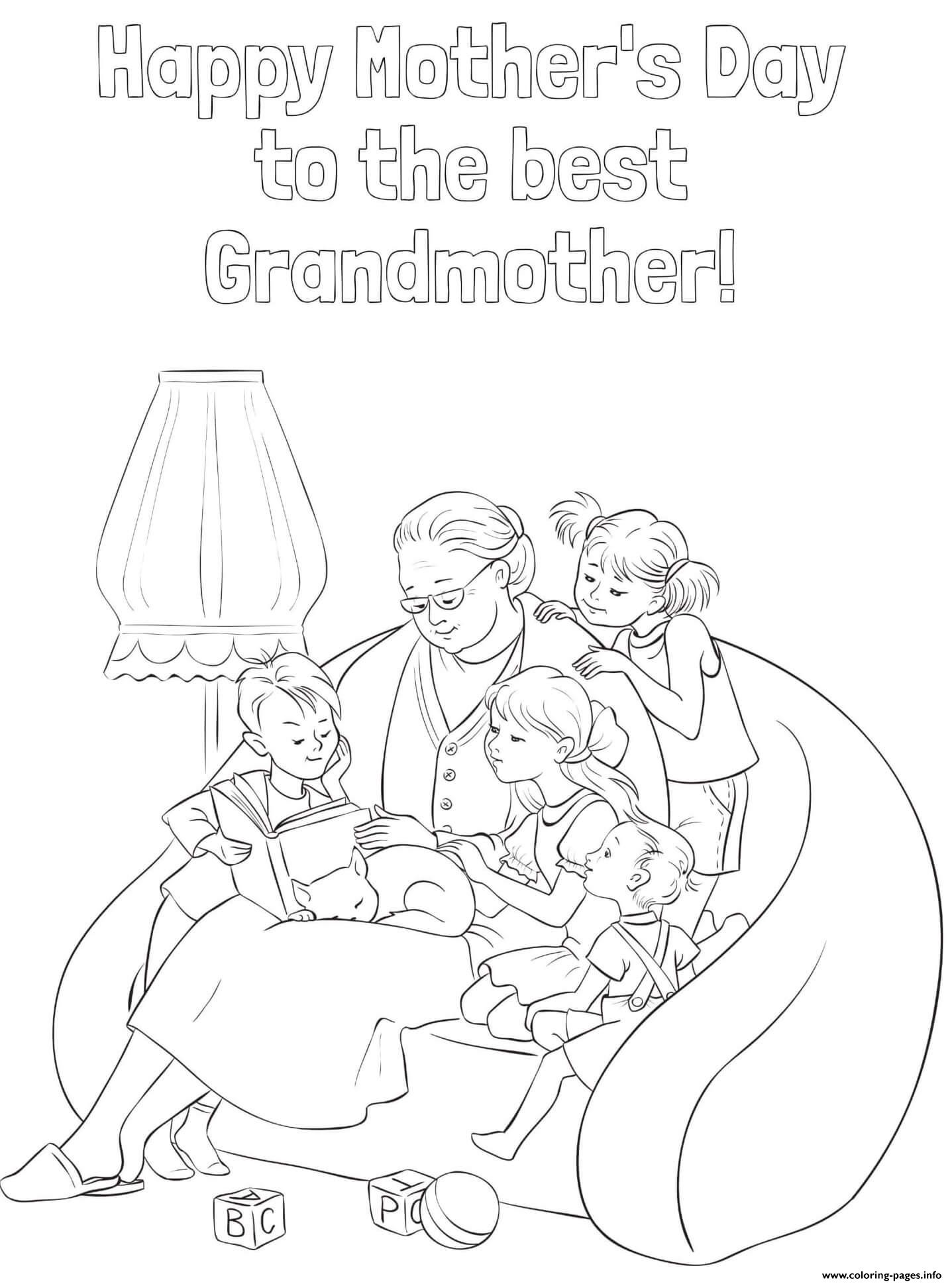 Mothers Day Best Grandmother Grandchildren Reading Coloring Page Printable