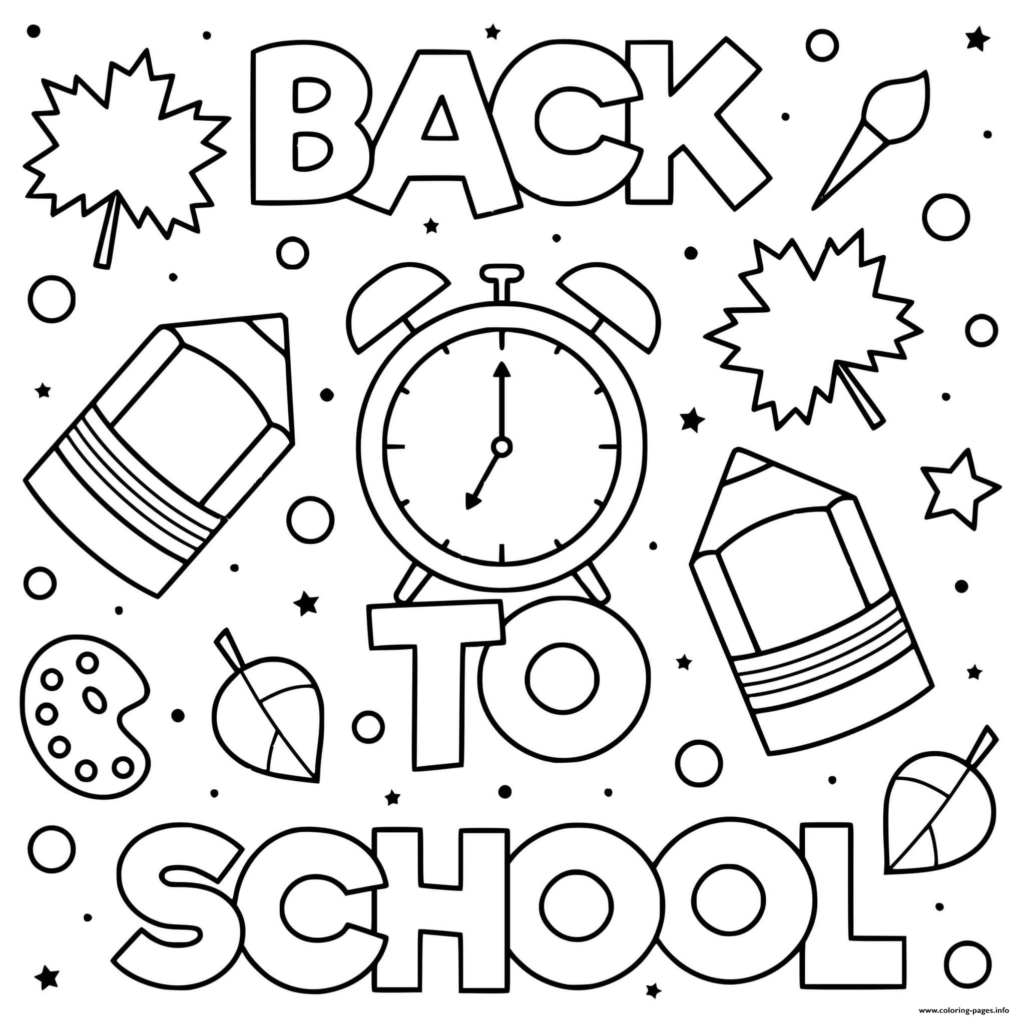 Back To School Doodle Pencil Paint Clock Coloring Page Printable